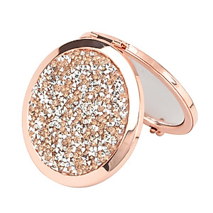 oaiqiy Compact Mirror, Handheld 2.75 inches Travel Makeup Mirror, 1X/2X Magnifying Round Pocket Makeup Mirror(Rose Gold)