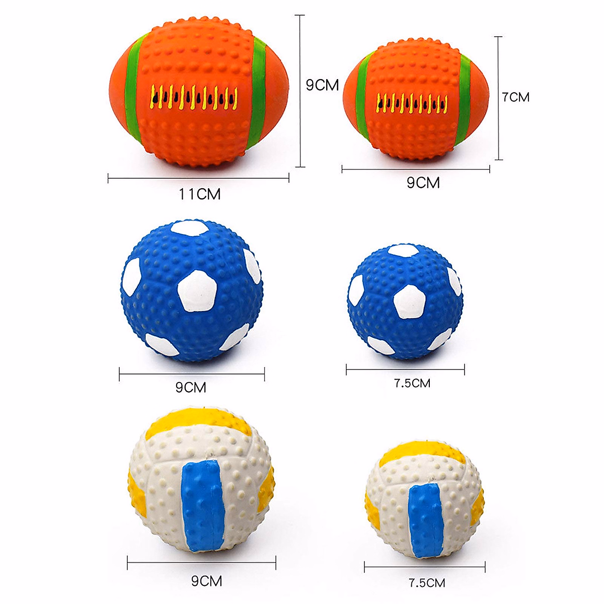 hionre Dog Cat High Elastic Cotton Stuffed Latex Ball Toy Sounding Soccer Rugby, Safe and Durable Teeth Cleaning Tool Pet Accessory - S 4