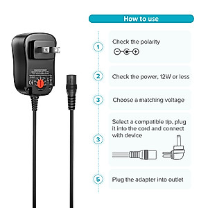 Powseed 12W Universal AC Adapter DC 3V 4.5V 5V 6V 7.5V 9V 12V Power Cord for Household Electronics CCTV IP Camers Routers Speaker Tablet Webcam USB Devices Multi Voltage 1000mA Wall Cord Charger