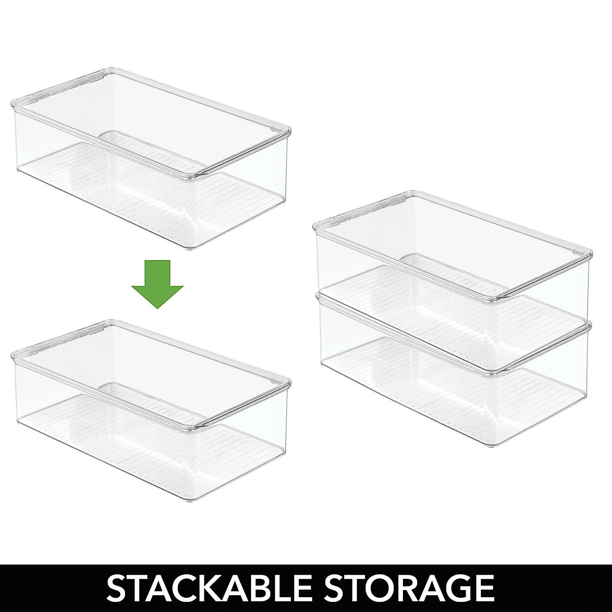 mDesign Plastic Bathroom Storage Organizer Box w/Hinge Lid for Closet Shelves, Cupboards, or Vanity, Holds Medicine, First Aid, Lotion, Cotton Swabs, and Styling Tools, Ligne Collection, Clear