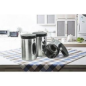 Self-Care Stainless Kitchen Canisters - Modern Kitchen Decoration of Canister Set with Multiple Preservation Purposes by Tight Sealed Lids, Good for Wedding Gifts Kitchen Canisters Set of 3(SC-001)