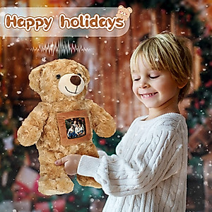 Leyndo Bear with Voice Recording Remembrance Stuffed Animal with Picture Recordable Messages Memorial Toy for Baby Shower Birthday Gift, Recording Gifts(Brown, 12 Inch)