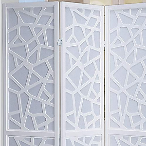 Roundhill Furniture Giyano 4 Panel Screen Room Divider, White