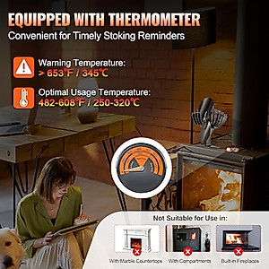 VEVOR Wood Stove Fan Heat Powered, Quiet Fireplace Fans for Wood/Log Burner/Heater, 260 CFM Max. Airflow Non Electric, Aluminum Alloy Circulating Warm Air Saving Fuel, 2 Blades, 7.1'' x 4.2'' x 7.7''