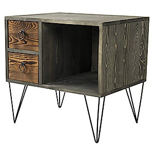 MyGift 19 Inch Vintage Gray Solid Wood Bedroom Night Stand with Metal Legs, 2 Drawers and Open Cabinet, Side Table End Table for Small Spaces