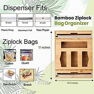 Jema Pearl Ziplock Bag Organizer Aluminum Foil and Plastic Wrap Dispenser with Cutter, 6 In 1 Baggie Organizer for Drawer Bundle with Paper Towel Holder