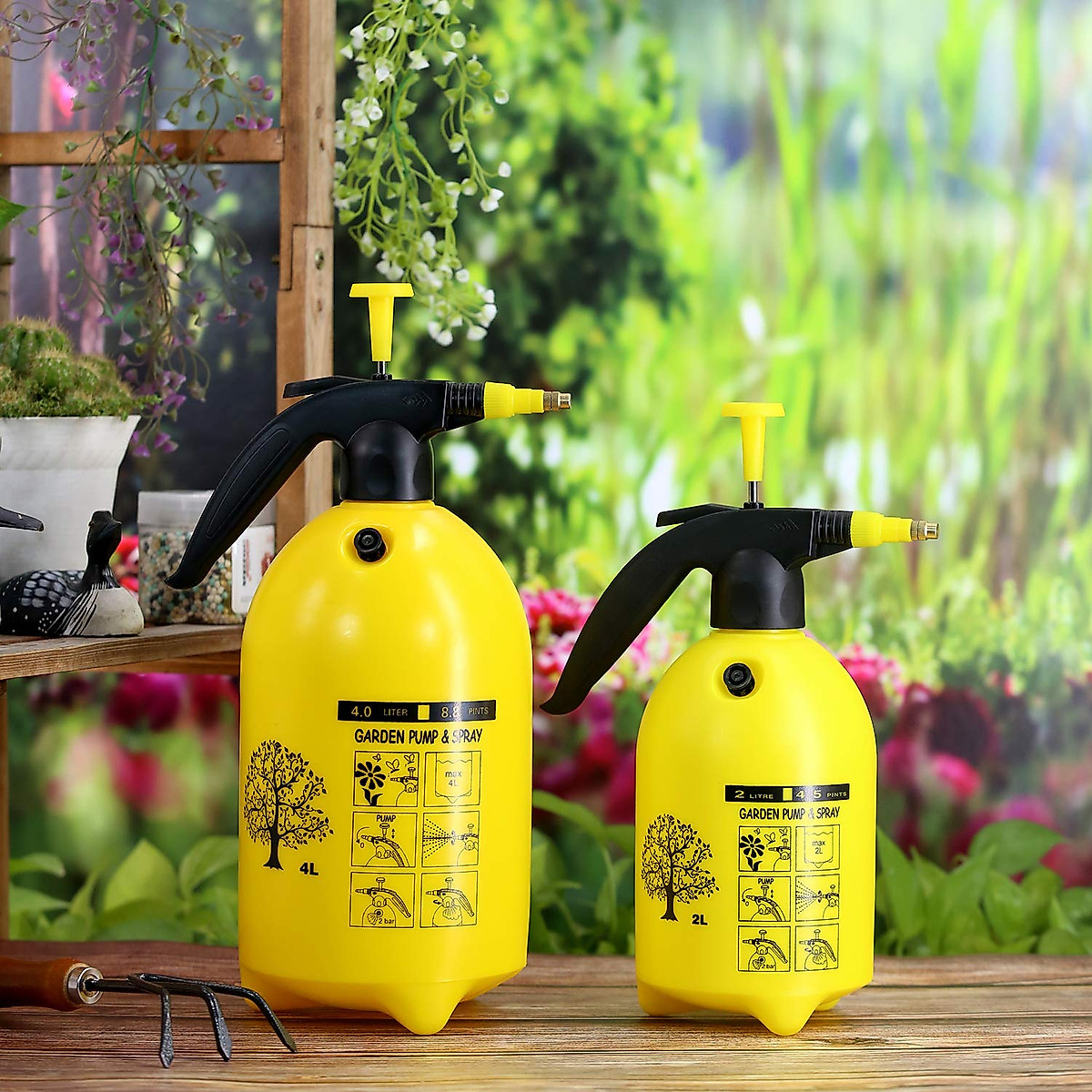 CLICIC Garden Pump Sprayer Portable,Hand-held Lawn Pressure Pump Sprayer Bottle with Adjustable Nozzle for Spraying Weeds/Watering/Home Cleaning/Car Washing 1 Gallon
