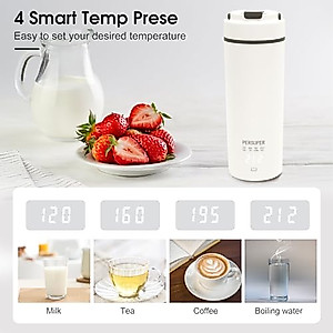 PERSUPER Portable Kettle, 450ml Small Electric Travel Kettle, Coffee Kettle, with 4 Variable Presets, Fast Boil and Keep Warm Function, Auto Shut-Of, Boil Dry Protection, 316 Stainless Steel
