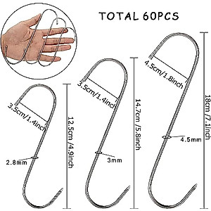 EATHEATY 60PCS 5inch 6inch 7inch Meat Hooks for Hanging, Stainless Steel Butcher Hooks for Smoker Butchering Smoking Hanging Beef, Meat, Drying, BBQ, Grilling Sausage Chicken Beef Hook Tool