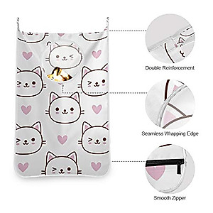 DOMIKING Hanging Clothes Hamper Laundry Basket - Cute Cats Door Hanging Laundry Bag for Holding Dirty Clothes Space Saving