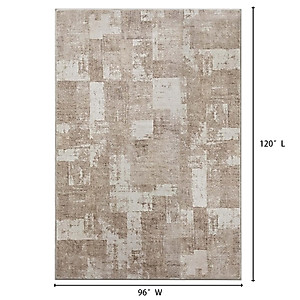 Area Rug Living Room Rugs 8x10 Washable: Indoor Soft Low Shaggy Fluffy Pile Carpet Abstract Decor Large for Bedroom Dining Room Under Kitchen Table Home Office - Beige/Ivory