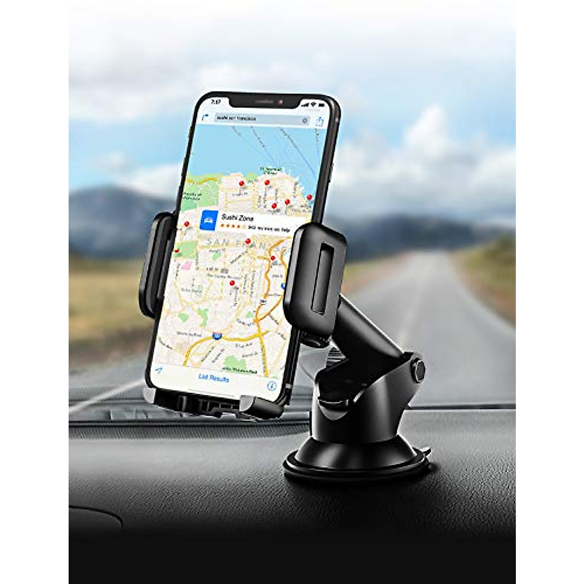 Gen-2 Dashboard Car Phone Holder, Windshield Car Phone Mount, with Strong Sticky Gel Pad for Iphone 11 Pro/ Max/ X/XS/XR/8Plus/8/7Plus/7/6Plus, Galaxy S10/9/8/7, Note9, Google, Moto, Black