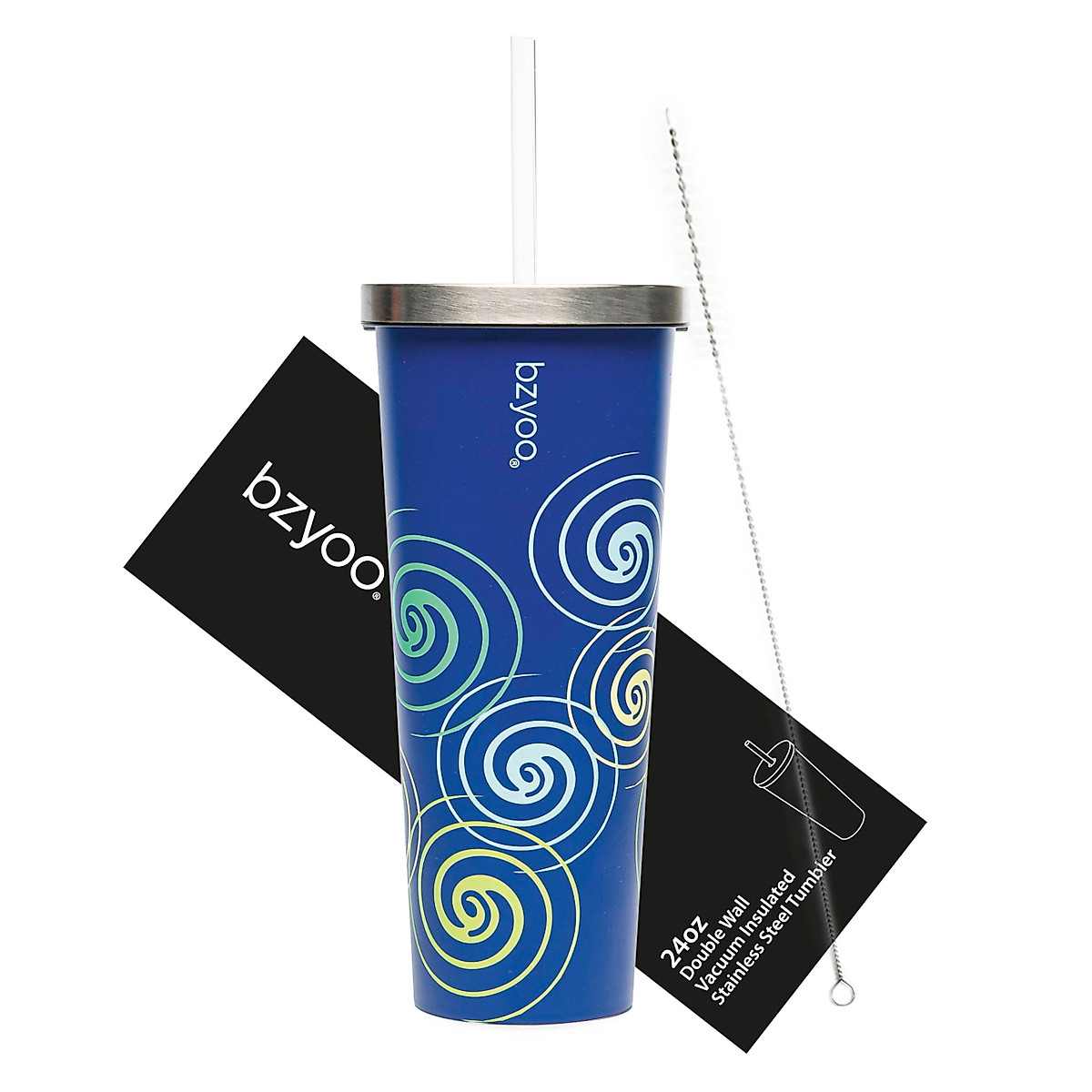 bzyoo SUP Double Wall Vacuum Insulated Tumbler with Straw and Lid Stainless Steel Water Bottle Travel Mug Cup, Mother's Day Gift Perfect For Ice Coffee or Tea (710ml) Color: Blue Swirl