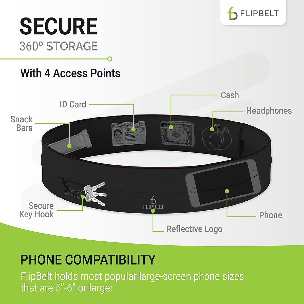 FlipBelt FB0114-BLK-M.1, Black, Medium