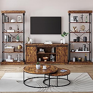 IDEALHOUSE Industrial Bookshelf Wood Bookcase 6 Tier Storage Open Rack Shelf Metal Frame Rustic Tall Standing Bookshelves Large Vintage Display Rack for Bedroom,Living Room and Home Office