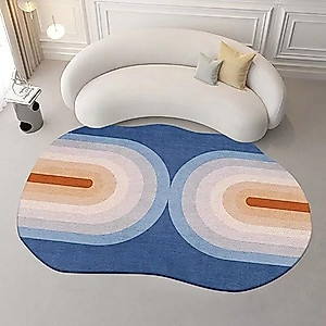 YUANBAO Irregular Rug for Bedroom Faux Cashmere Fluffy Blue Decorative Rug Anti-Slip Mat for Bedroom Floor Sofa Living Room (2,1.3x1.9 Feet)