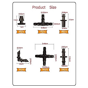 300PCS Irrigation Fittings Kit Drip Irrigation System,HOINCO Drip Irrigation Barbed Connectors for 1/4 Inch Tube, for Flower Pot Garden Lawn