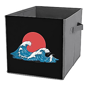 Japanese Sun Waves Collapsible Storage Bins Basics Folding Fabric Storage Cubes Organizer Boxes with Handles