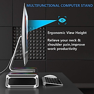 AWYLL Monitor Stand Riser, Foldable Monitor Stand with Drawer Storage, RGB Computer Desktop Organizer Stand 4USB 3.0 Hub for Up to 27 Inch Computer Screens, iMac, Laptop, Printer