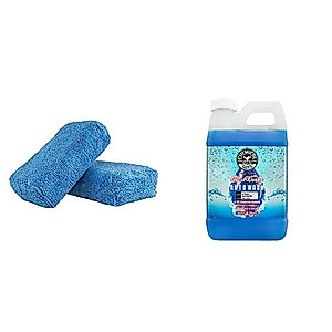 Chemical Guys CWS_133 Glossworkz Auto Wash Gloss Booster (64 oz), 64. Fluid_Ounces and MIC_292_02 Premium Grade Microfiber Applicator, Blue (Pack of 2)