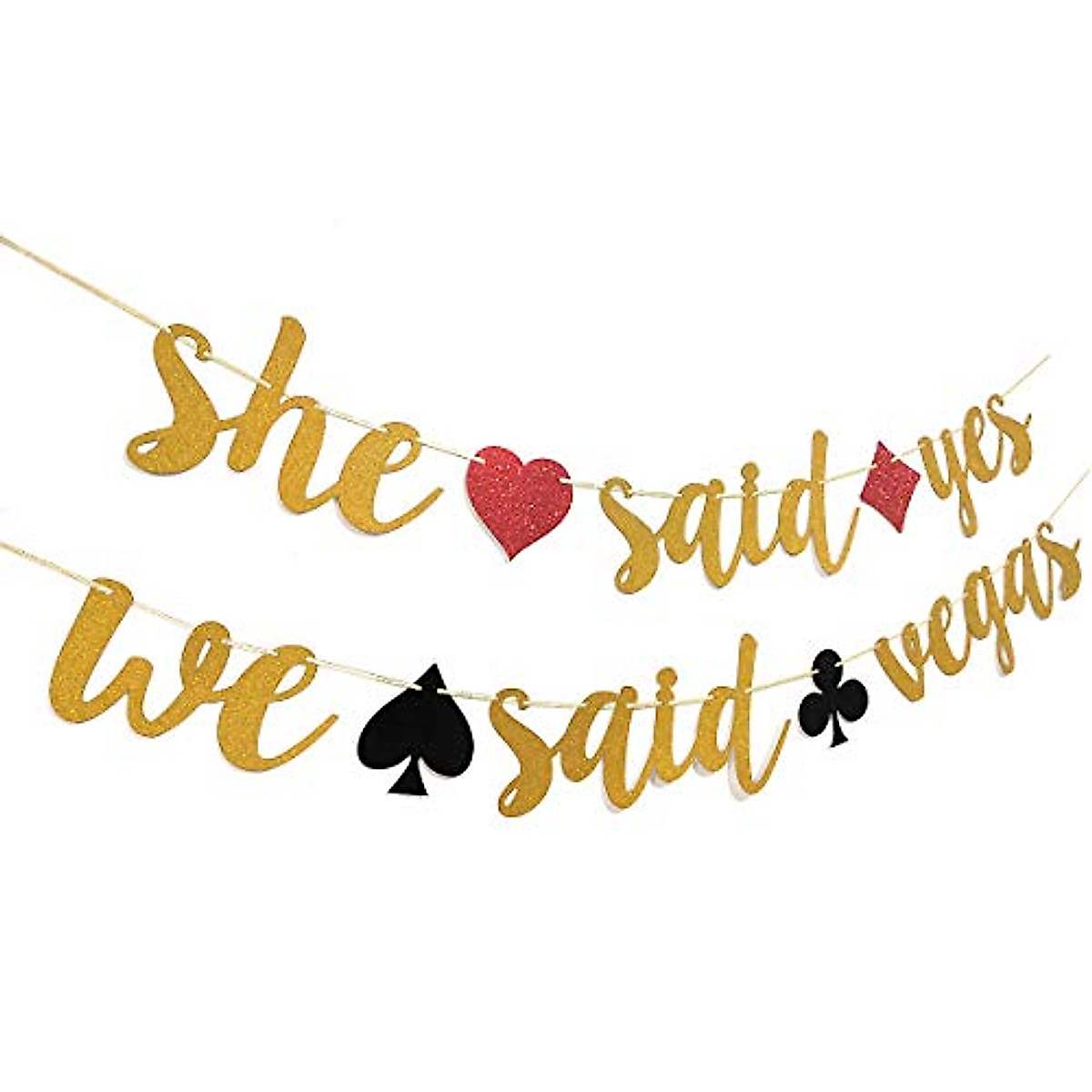 She Said Yes We Said Vegas Gold Glitter Banner Sign Garland Pre-strung for Las Vegas Bachelorette Party Decorations