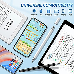 Stylus Pens for Touch Screens(2 Pcs), Capacitive 2 in 1 High Sensitivity & Precision Stylus Pen for iPad, Universal Tip Stylus Compatible with iPhone and All Touch Screens (Black/White)