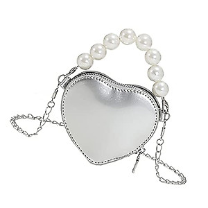TENDYCOCO 5pcs Bag Fashion Heart-shaped Body Gifts Pearl Heart Valentines Wrist Shoulder Silver for Cross Women Clutch Chic Mini Chain Handle Crossbody Day Tote Girl Shaped Evening Purse