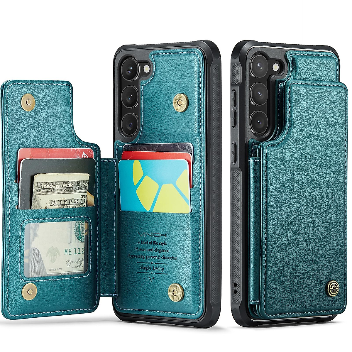 Vinich for Samsung Galaxy S23 Plus Case with Card Holder, for Samsung S23 Plus Wallet Case for Women Men with RFID Blocking, Durable Kickstand Shockproof Case for Galaxy S23 Plus 5G, Bluish Green