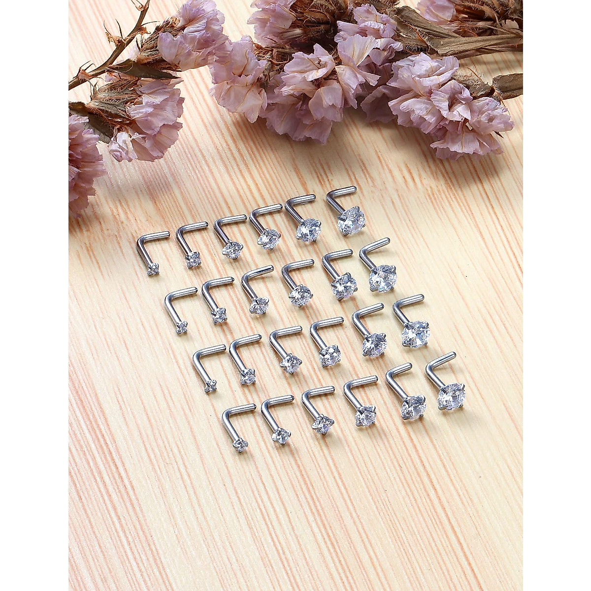 Kridzisw 20G Nose Rings Stud Piercing Jewelry for Women 20Gauge Stainless Surgical Steel Silver Stud Nose Ring L Shaped Bend Curved Nose Nostril Ring Stud Piercing Jewelry Men 1.5mm 2mm 2.5mm 3mm 4mm