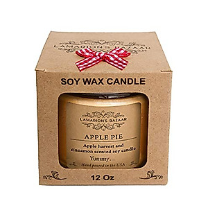 Apple Pie - Apple and Cinnamon Scented Soy Candle with Cinnamon Powder Decor- Large Soy Candle in a Kraft Box