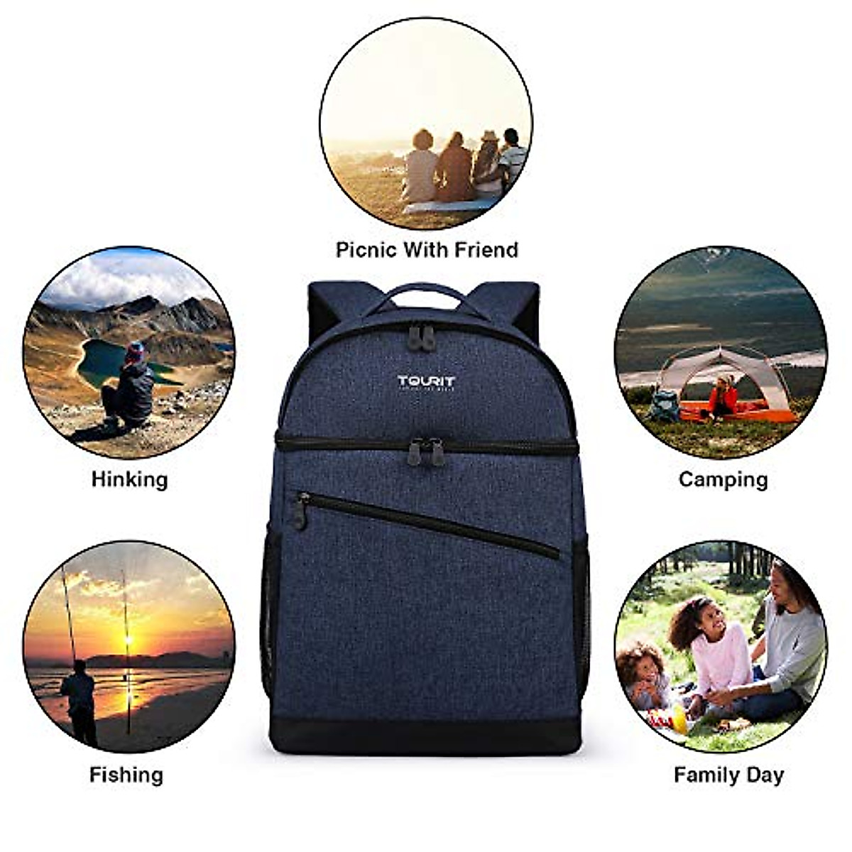 TOURIT Insulated Backpack Cooler Leak-Proof Backpack Lunch Box 28 Cans Double Deck Cooler Backpack