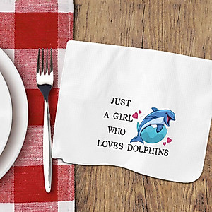 WZMPA Funny Dolphin Kitchen Towel Animal Lover Gift Just A Girl Who Loves Dolphins Dish Towel Waffle Weave Dolphin Kitchen Decor (Loves Dolphins)
