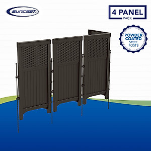 Suncast Wicker Resin Garden Fence Bundle (4 Panels) + Deck Box for Storage