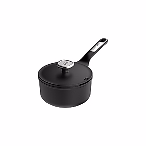 BergHOFF Phantom Nonstick Ceramic 7in Saucepan 2.1qt. With Strainer Lid Recycled Cast Aluminum CeraGreen Non-toxic Coating Full Disk for Glass Top Stoves Potholders Included