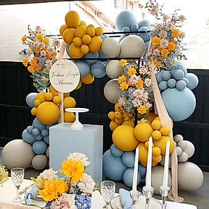 Blue Yellow Balloon Garland Double Stuffed Latex White Sand Balloons Dusty Blue Yellow White Balloon Arch Kit for Baby Shower Wedding Birthday Gender Reveal Party Decorations