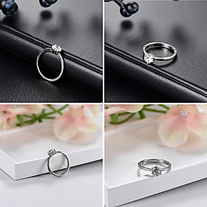 OIDEA 1.0 Carat Solitaire Round CZ Classical Stainless Steel Solitaire Wedding Engagement Love Proposal Ring Silver, Size 10