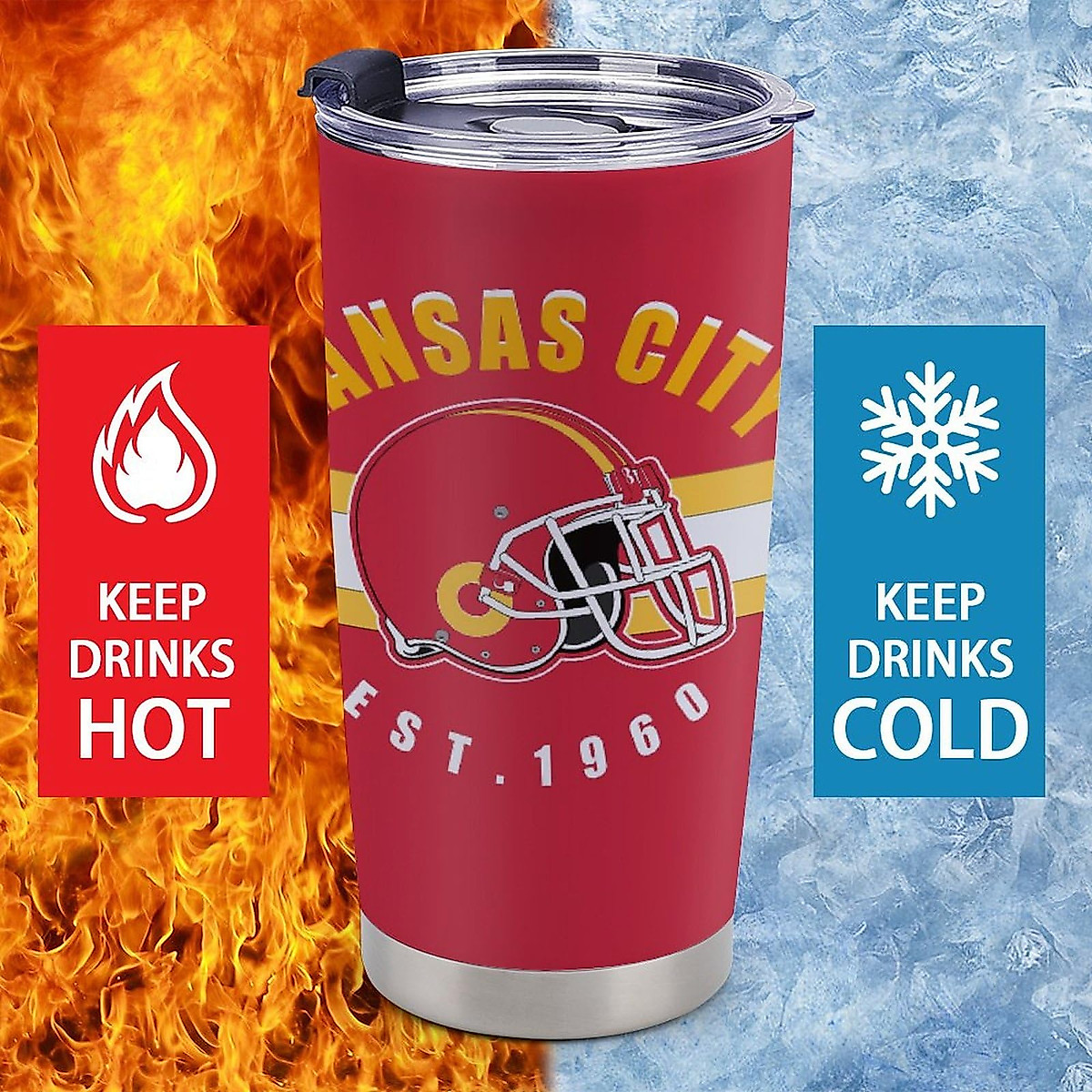 Custom Kansas City Tumbler 20oz Stainless Steel with Lid & Straw Personalized Football Fans Gifts for Women Men Coffee Travel Mug Cup Add Name Number