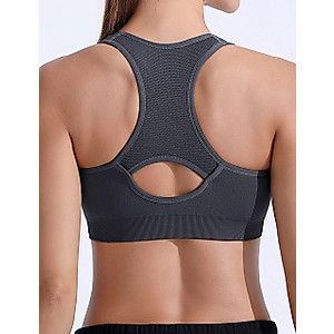 FITTIN Racerback Sports Bras for Women - Padded Seamless High Impact Support for Yoga Gym Workout Fitness Black/Grey/Blue/White M