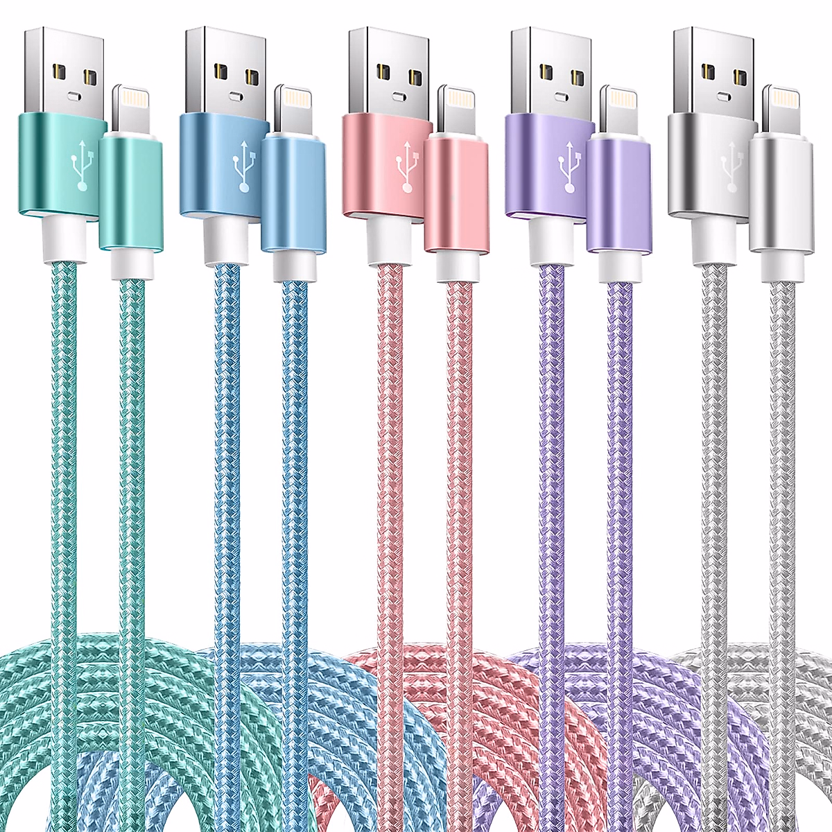 iPhone Charger Cable 5Pack【3/3/6/6/10FT】iPhone Charger Cord MFi Certified Lightning Cable, Fast iPhone Charging Cord Nylon Braided USB Lightning Cable Compatible iPhone14 13 12 11/ XS/Max/XR/X/8/7//6/