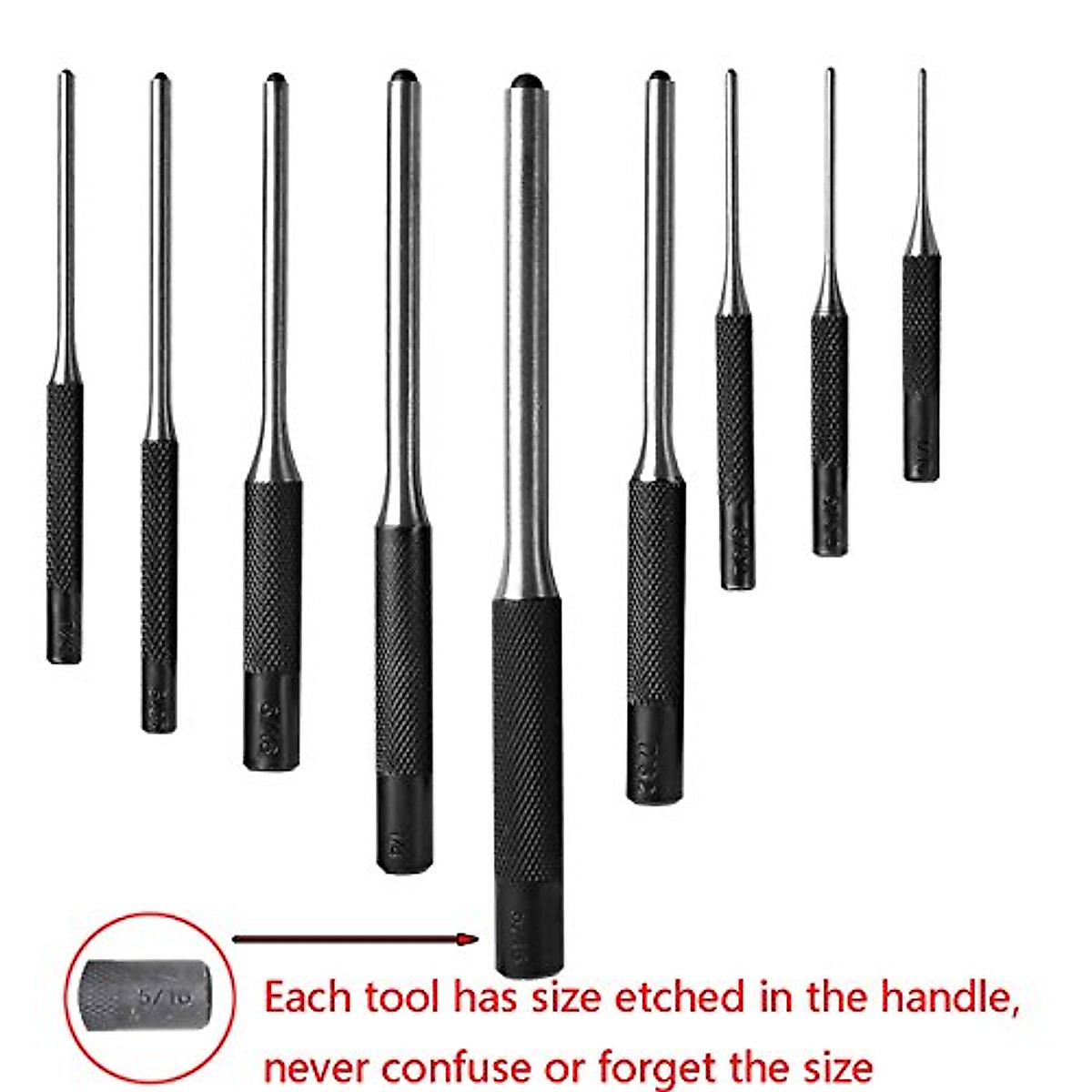 9 Pieces Roll Pin Punch Set and 4 Pieces Hollow End Starter Punch Tool with Carry Case for repairing or servicing equipment, machines, and vehicles