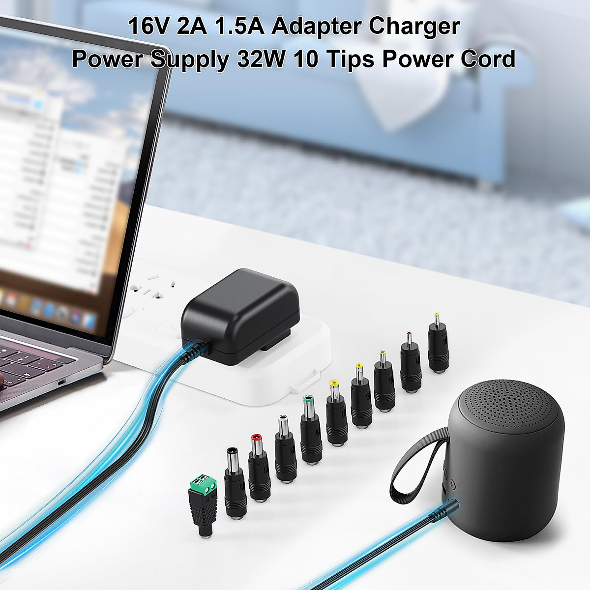 VIFOCUFY 16V 2A 1.5A AC Adapter Power Supply 32W 10 Tips Power Cord with UL Listed Charger Replacement for Webcams Monitors Scanners Routers LED Lights