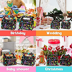 24 Pcs Glow in The Dark Box Supplies Glow Neon Themed Treat Bags with Handle Glow Party Candy Blacklight Boxes for Glow in The Dark Birthday Party Decoration Supplies, 2 Styles