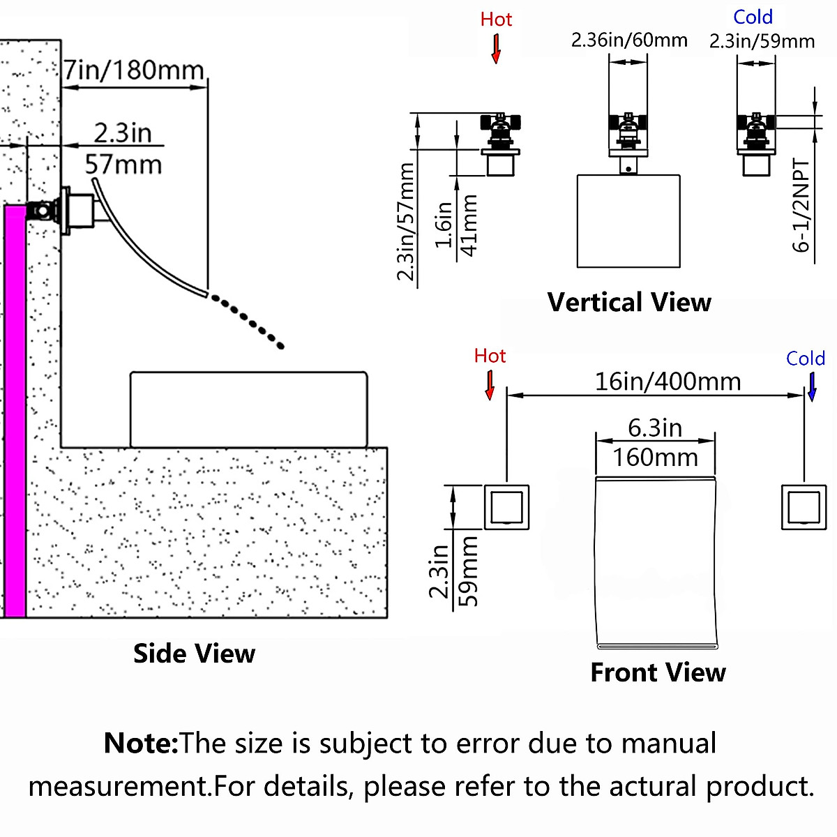 DOLGABA Wall Mount Bathroom Faucet Waterfall Bathroom Sink Faucet with 2 Handles, Widespread 3 Holes Wall Mounted Faucet for Vanity Vessel, Brushed Nickel