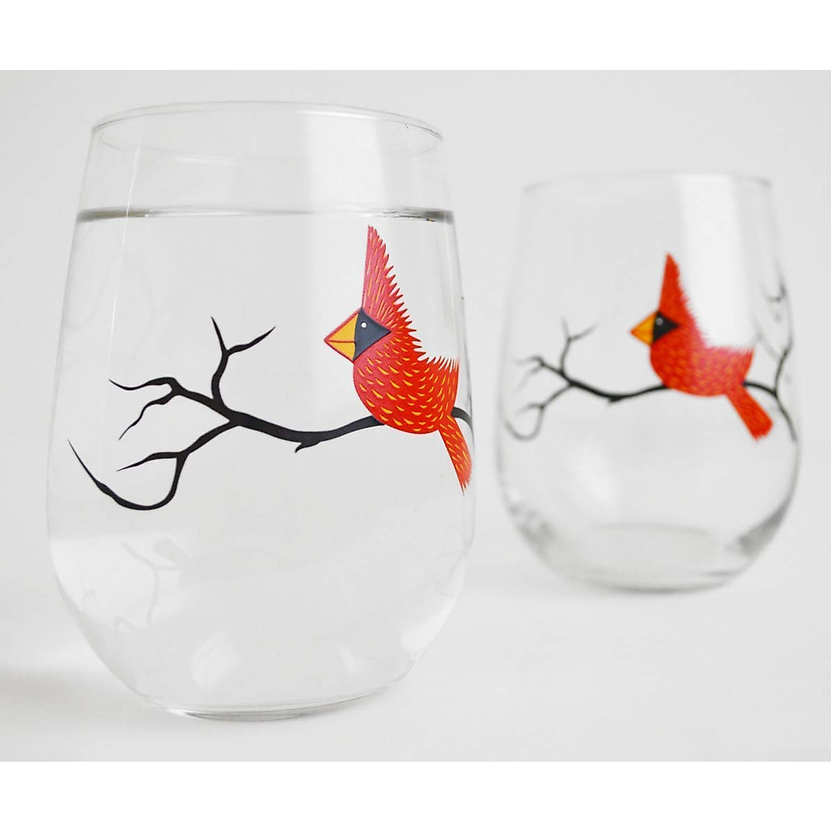 Cardinal Stemless Wine Glassware - Set of 2 Christmas Glasses