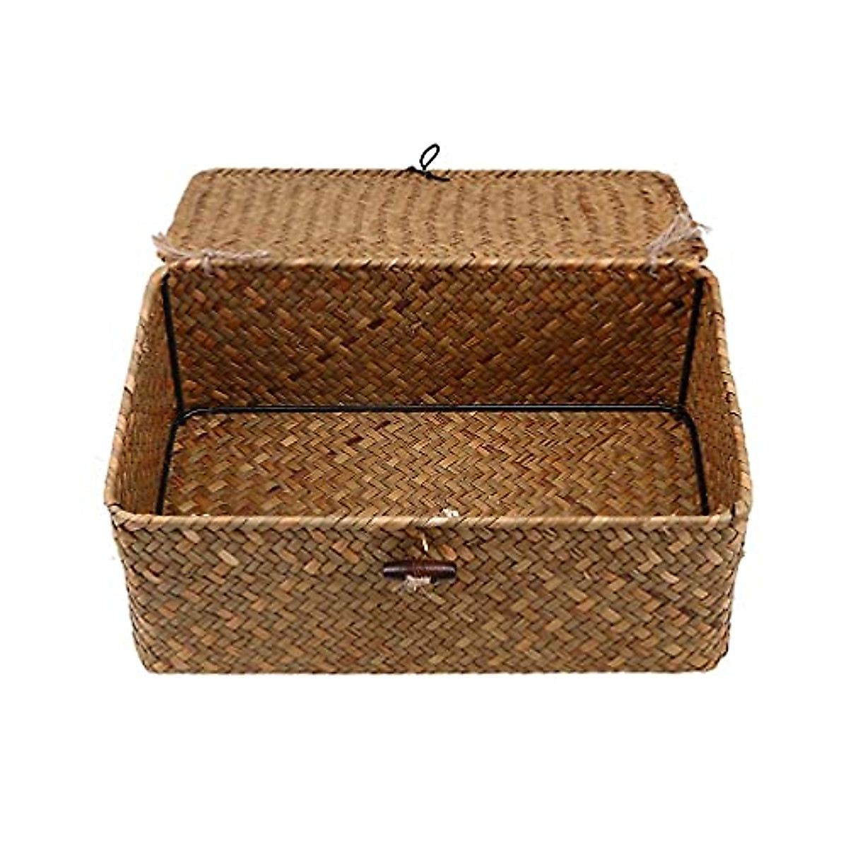 Handwoven Rattan Storage Basket,3pcs seagrass storage baskets Straw Seaweed Basket with Lid for Makeup, Clothes and Home hyacinth baskets Items woven seagrass basket