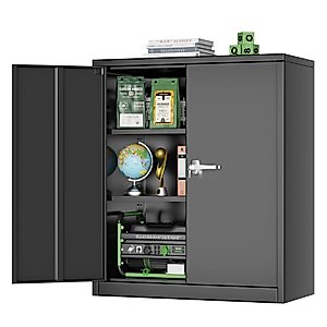 Greenvelly Metal Storage Cabinet with Doors and Shelves,Lockable Storage Cabinet for Office,36”Black Metal Utility Cabinet Garage Cabinets, Lockable File Cabinet for Home Office, Garage, Kitchen, Shop