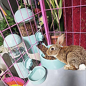 Tfwadmx Rabbit Hanging Auto Food Water Dispenser Pet Cage Suspended Food Water Bowl Chinchilla Gravity Detachable Feeder Waterer Set for Puppy Kitten Bunny Ferrets Guinea Pig (Blue)