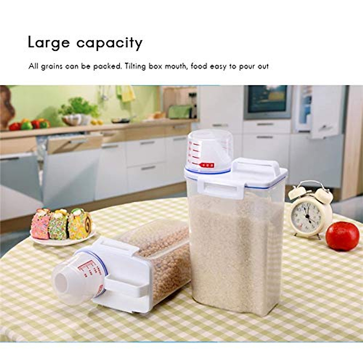 Zerodis 2 Pcs Cereal Containers, Plastic Airtight Storage Containers with Pour Spout and Measuring Cup for Rice Cereal Grain Flour Portable Rice Grain Storage Bin Dispenser