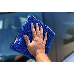 [Amphibian Mini] Dual Side Glass Cleaning Microfiber Towel - One Side Twist, One Side Plush - 8"x8" (Blue/Gray) 3 Pack