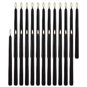 Black Taper Candles - Set of 24 Dripless Candles - 10 inch Tall, 3/4 inch Thick - 7.5 Hour Clean Burning
